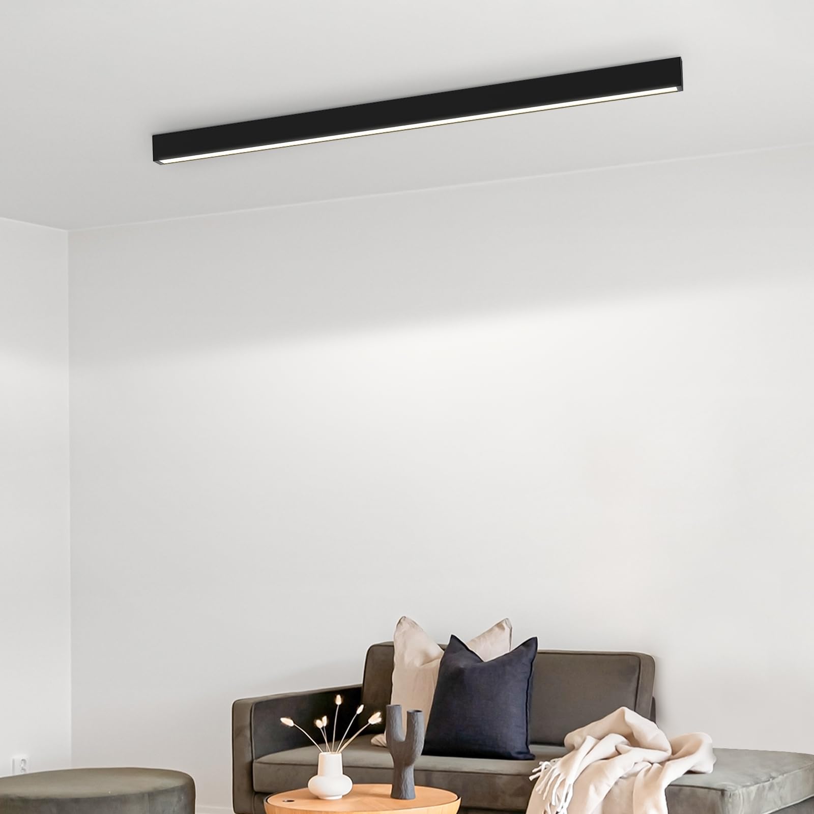 SCON 4FT 30W LED Black Deep Anti-Glare Linkable Ceiling Mount Light,1600LM UGR<10 0-10V Dimmable Linear Surface Mount Light,3000K-4000K-5000K Switchable Office Light,Flush Mount for Kitchen/Workshop