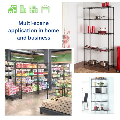 hiLISS Black 5-Tier Metal Adjustable Freestanding Garage Storage Wire Shelving Unit (35.23 in. W x 70.9 in. H x 15.55 in. D)Q
