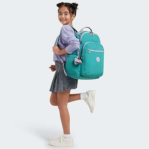Kipling Women's Seoul 15" Laptop Backpack, Durable, Roomy with Padded Shoulder Straps, Built-in Protective Sleeve, Surfer Blue C, 13.75''L x 17.25''H x 8''D