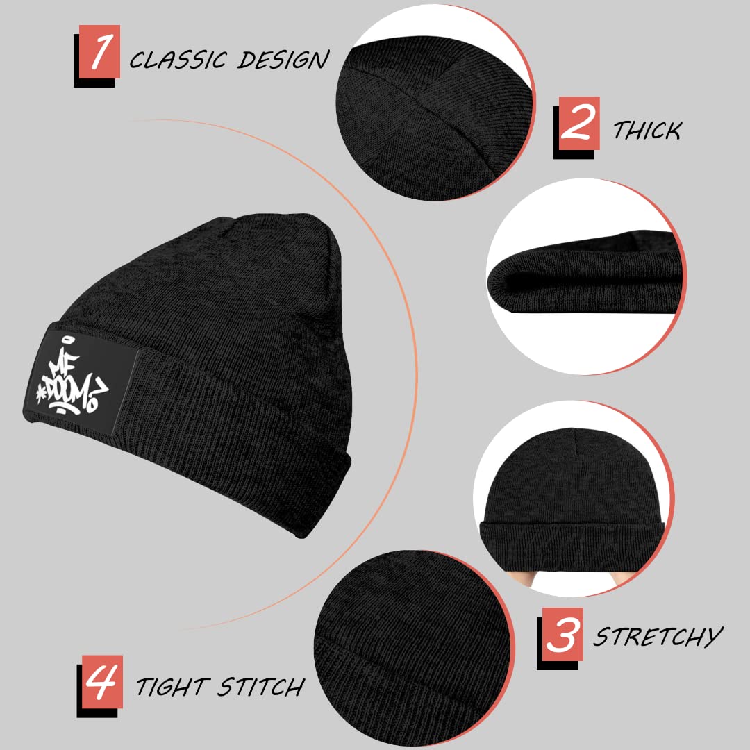MF Doom Beanie Hat Warm Knit Beanies for Mens Womens Winter Hats Adult Caps Black