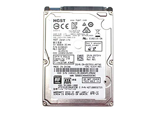 HGST 1TB HDD 7.2K RPM 2.5" 6Gb/s SATA Hard Disk Drive Model: HTS721010A9E630 DP/N: 97DYV