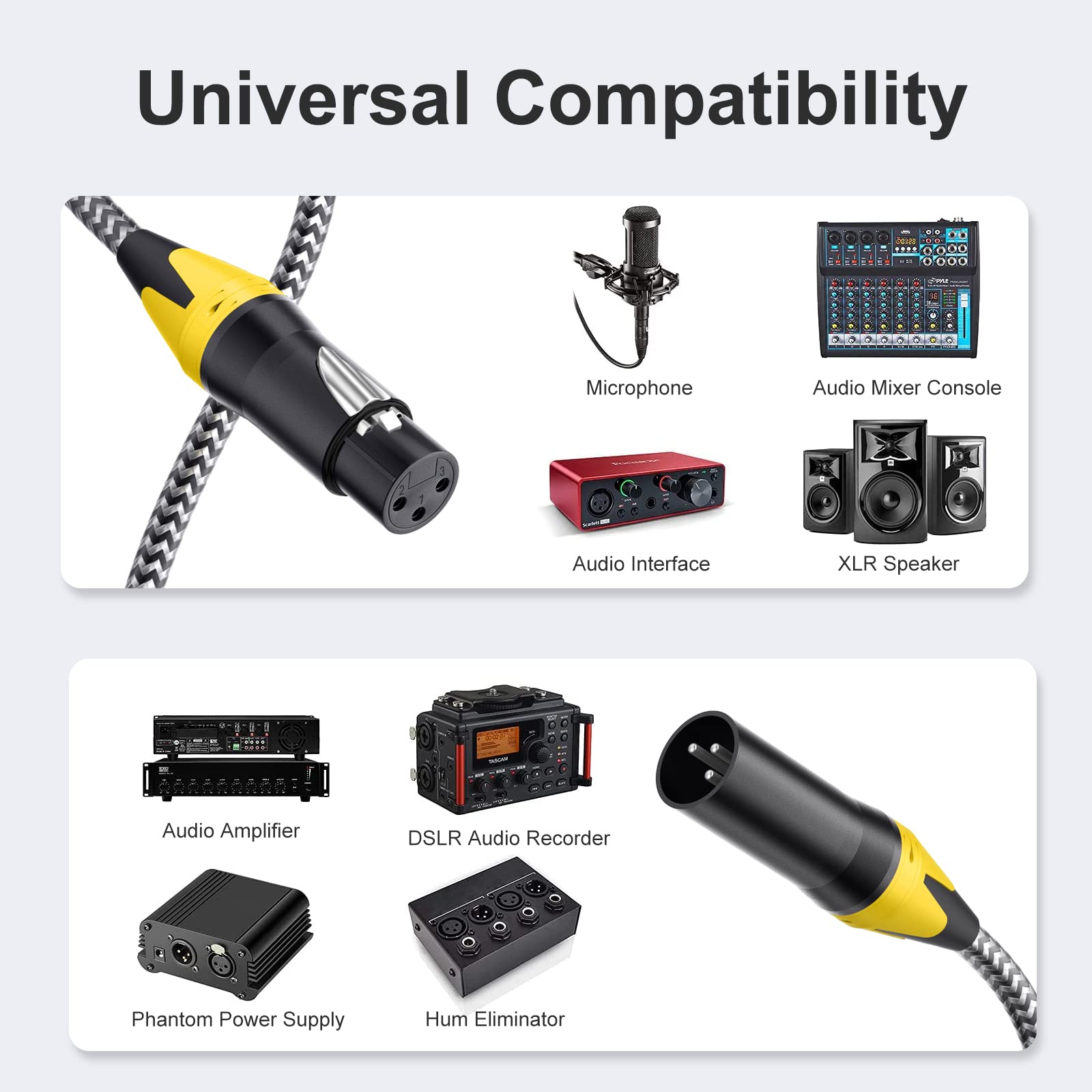 Larxavn XLR Cables, XLR Cable 10 ft Heavy Duty Microphone Cable XLR Male to Female Nylon Braided XLR Microphone Cable