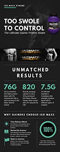 Ultimate Nutrition ISO Mass Xtreme Gainer, Weight Gainer Protein Powder with Creatine, 60 Grams of Protein, Whey Isolate Protein Powder for Lean Muscle Gain, 10 LBS with 30 Servings, Chocolate