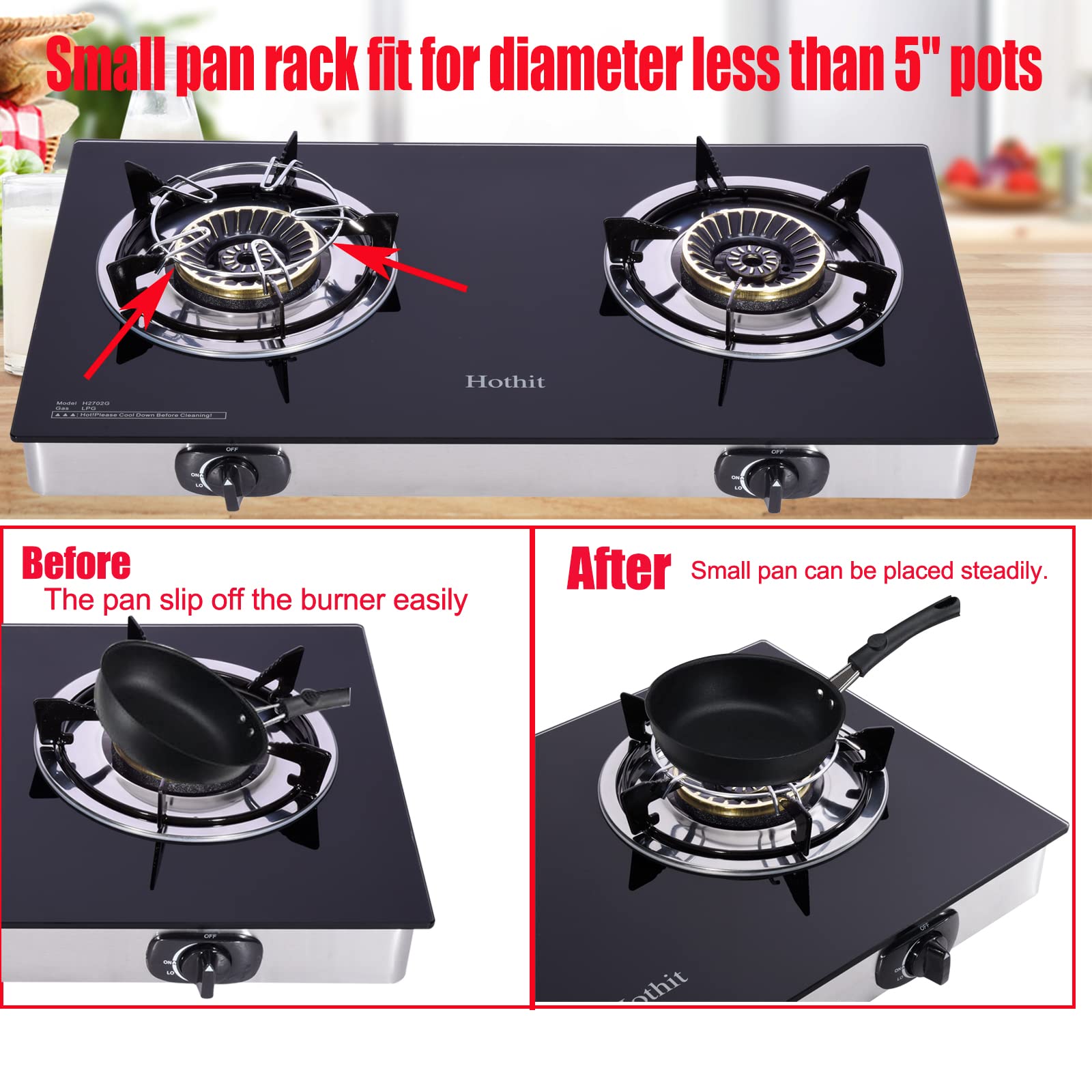 Hothit Portable 2 Burner Propane Stove Gas Cooktop, 28600 BTU Tempered Glass Auto Ignition for Outdoor Kitchen, Camping, RV, Small Apartment