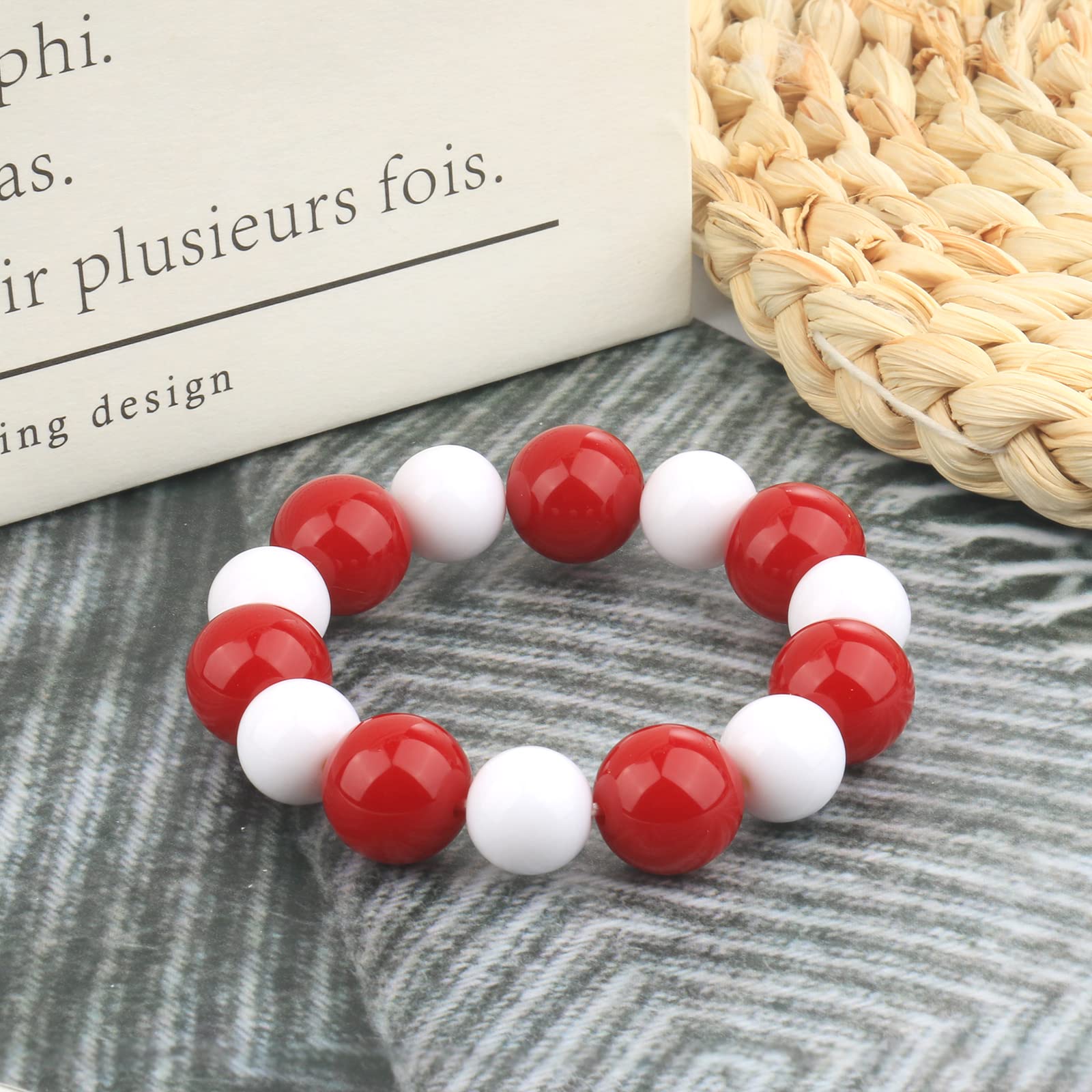 Holy rose 2 Pcs White Red Black Acrylic Beads Bangle Bracelets For Women Men Cosplay Props Jewelry