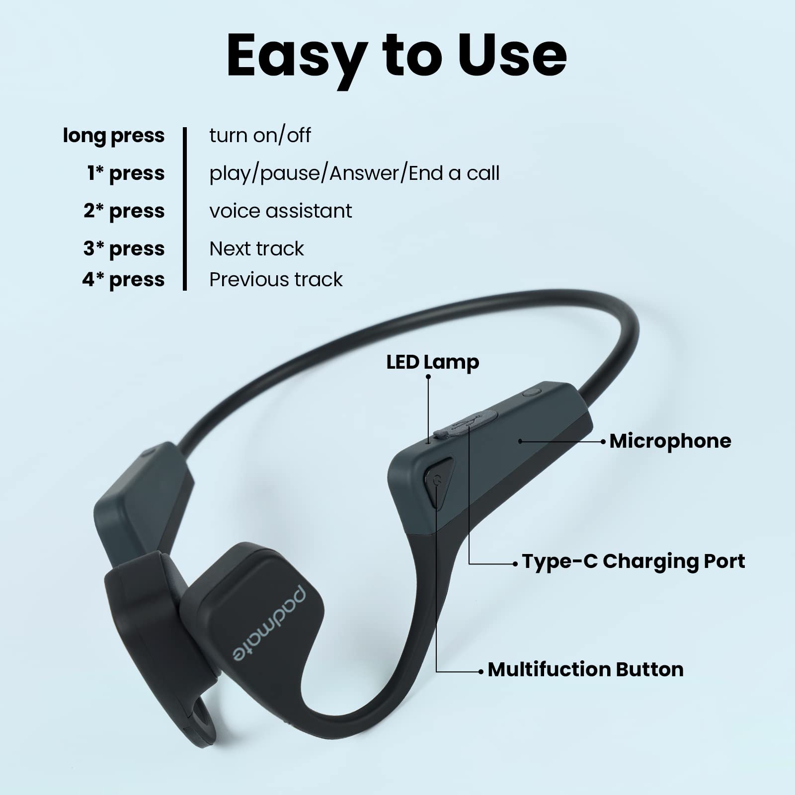pamu S30 Bone Conduction Headphones - Wireless Bluetooth Open Ear Design - Sweatproof & Waterproof Wireless Headphones for Running, Cycling, and Sports - Lightweight and Comfortable - Hearing Safe