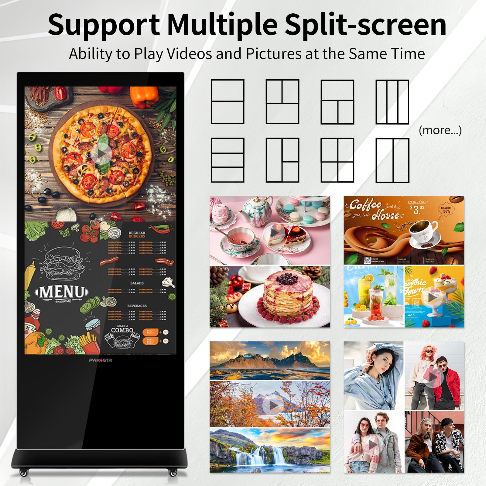 PWR4GTR 65 Inch Touchscreen Digital Signage Display and 43 Inch Digital Signage Kiosk