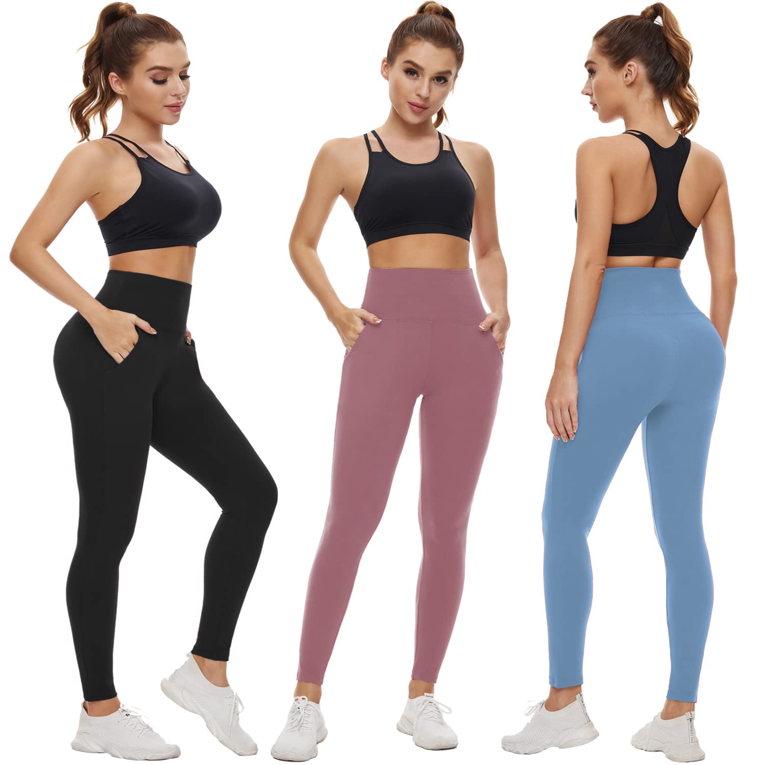 NEW YOUNG 3 Pack Leggings with Pockets for Women,High Waisted Workout Yoga Pants