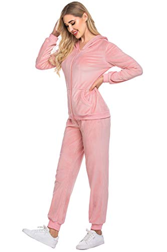 HOTOUCH Womens Hoodie Set Velour Jogging Track_Suit Active Wear Pink, Large