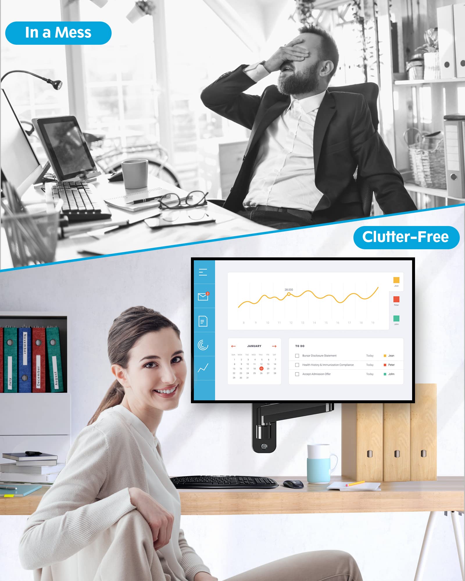 MOUNTUP Single Monitor Wall Mount for Max 32 Inch Computer Screen, Fully Adjustable Gas Spring Monitor Arm, Wall Mounted Monitor Holder Support 2.2-17.6lbs Display, VESA Bracket Fit 75x75mm, 100x100mm