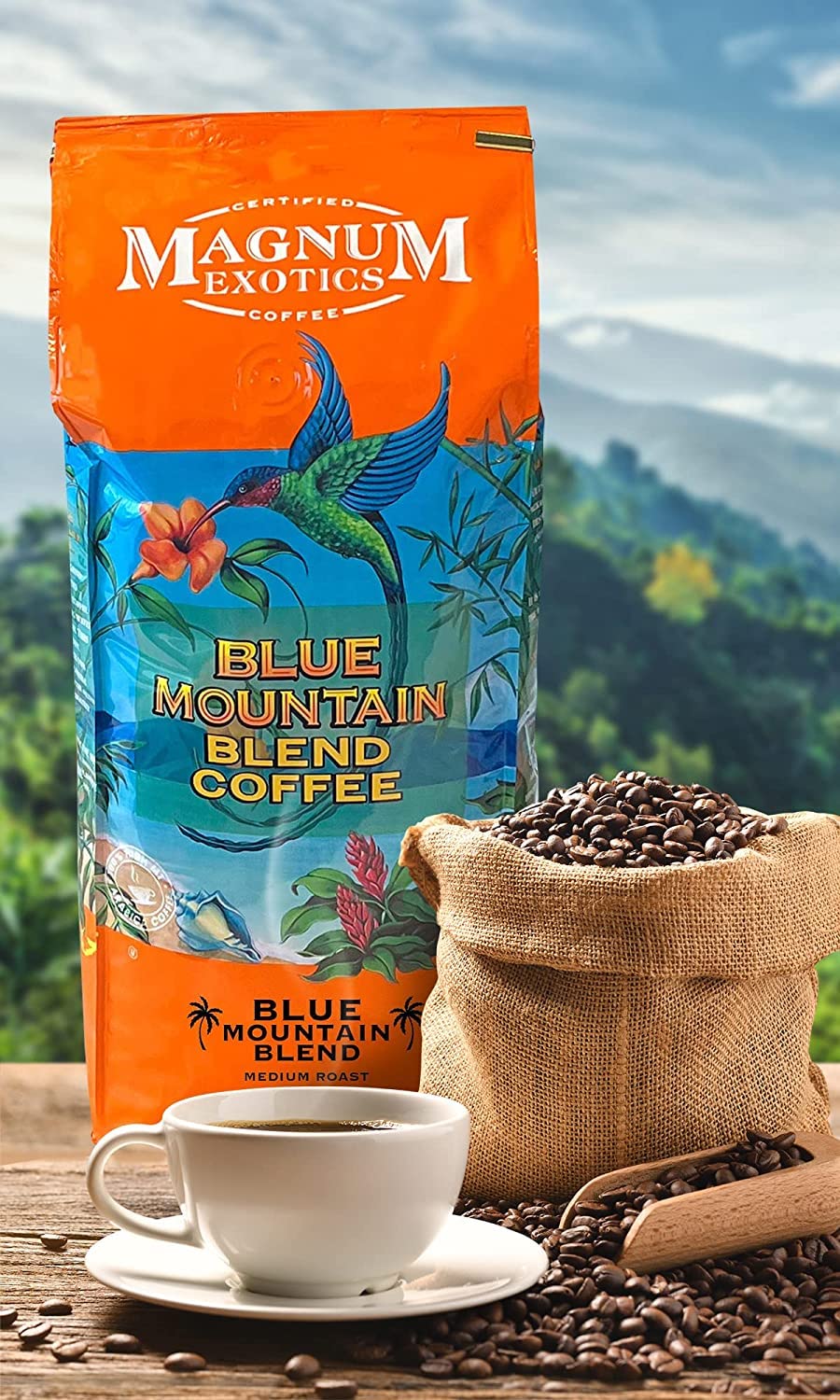 Magnum Exotics Coffee, Blue Mountain Coffee Blend - Medium-Light Roast, Whole Bean, Made from 100% Arabica Bean Coffee, Rich & Smooth Flavor, Fresh Roast - Blue Mountain Blend, 2 Lb