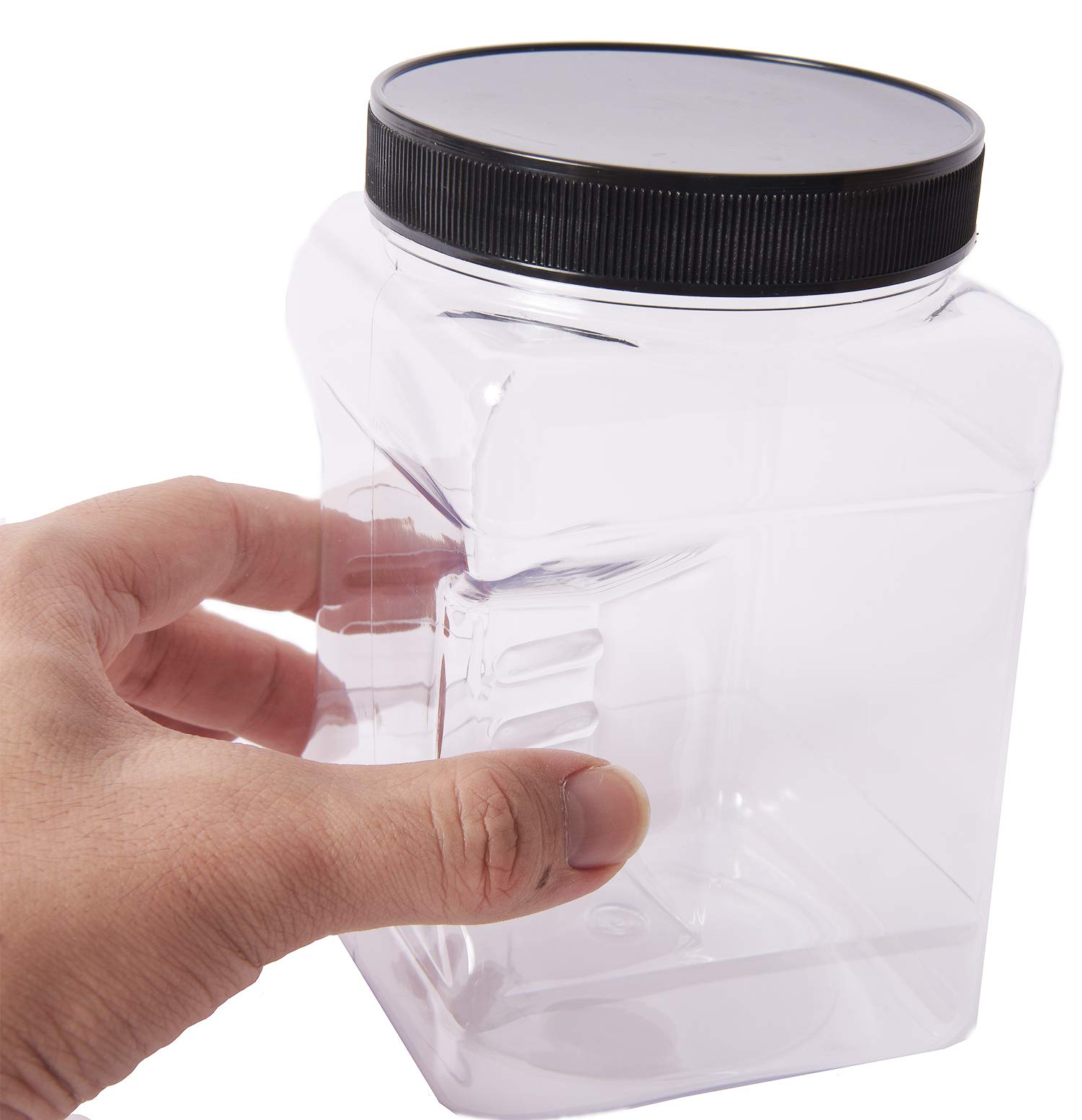 Lawei 6 Pack Clear Plastic Jars with Lids - 32 Oz Square Plastic Jars Containers with Easy Grip Handles Plastic Storage Jars for Dry Goods Cookies Candy and More