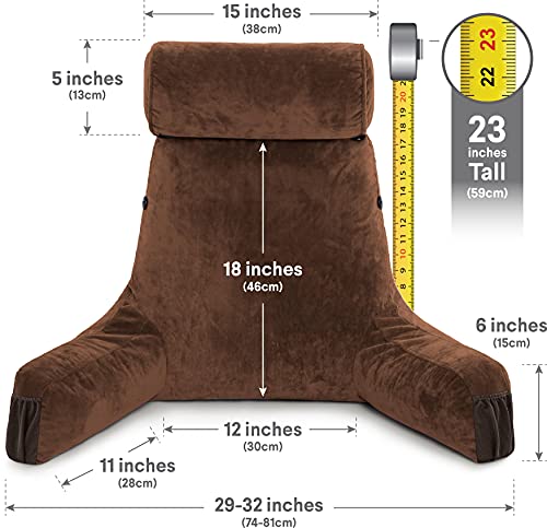Husband Pillow Combo - Backrest Pillow with Arms : Medium Chocolate & Foldable Laptop Tray : Brown - Memory Foam Reading Pillows for Bed w/Removable Neck Roll & Laptop Bed Tray Table