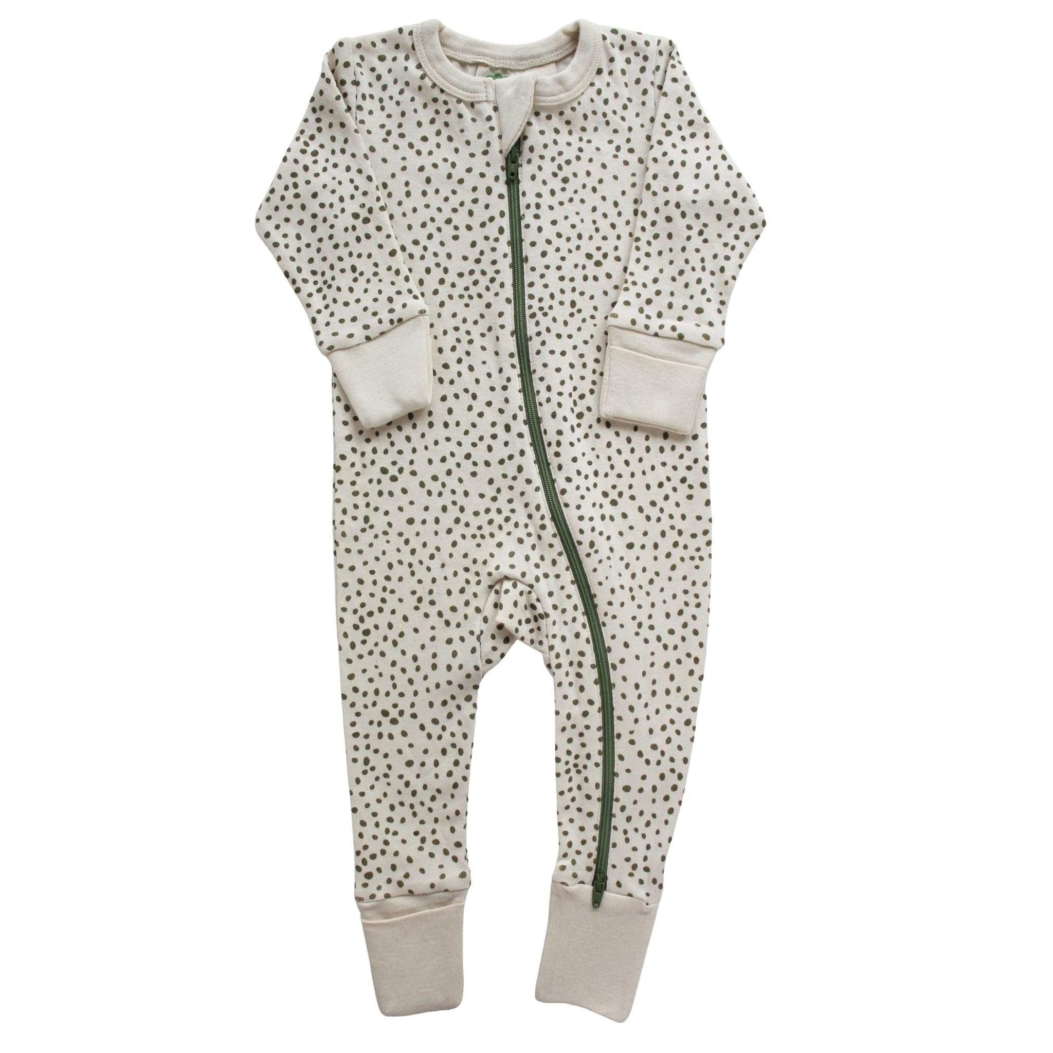 PARADE Organic Signature Print '2-Way' Zip Romper - Long Sleeve Pebble Olive Pebble 3-6M with Mitts