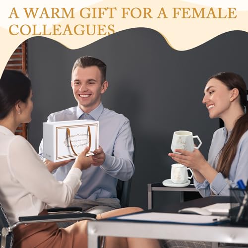 Hushee Lady Coffee Mug Warmer for Women 13.5 Oz Cup Warmer with Mug Set Electric Tea Water Warmer Appreciation Cup Heater with Lid Spoon and Coaster for Desk Office Home Birthday Gifts (White)