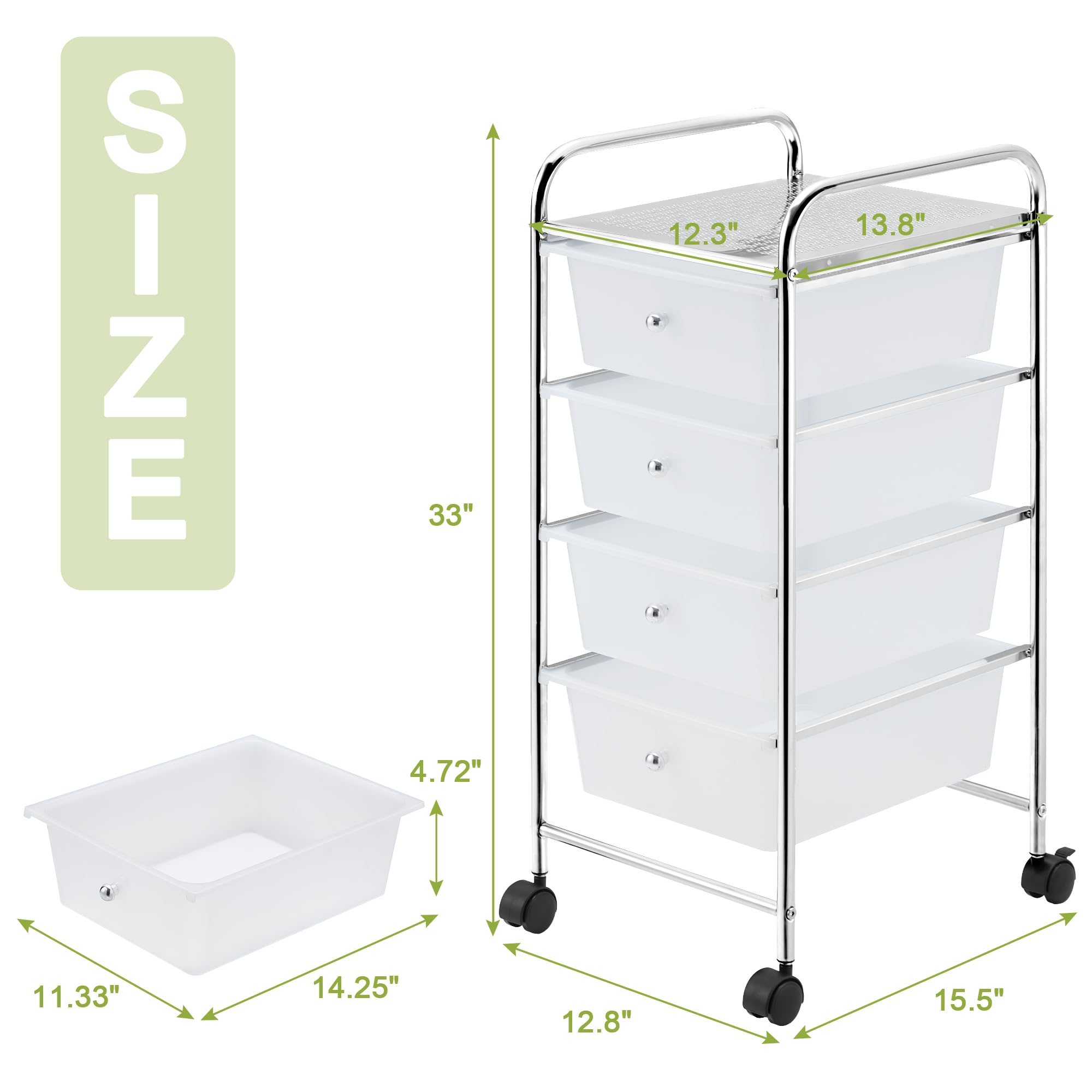 Homgava Rolling Storage Cart and Organizer with 12 Plastic Drawers-4 Lockable Casters for School Office Home Beauty Salon(Black