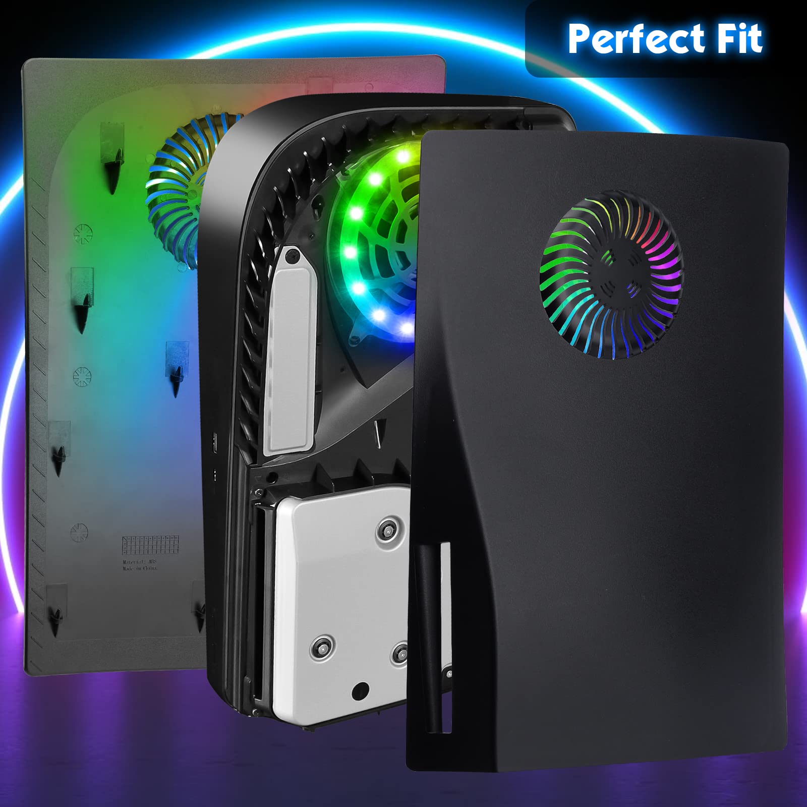 NICEMOVIC PS5 Plates with PS5 LED Light Strip for PS5 Console Replacement Cover Shell Skin,400+ Effects LED Light Ring Console Cover for Playstation 5 Disc Edition DIY Decoration Kit Accessories