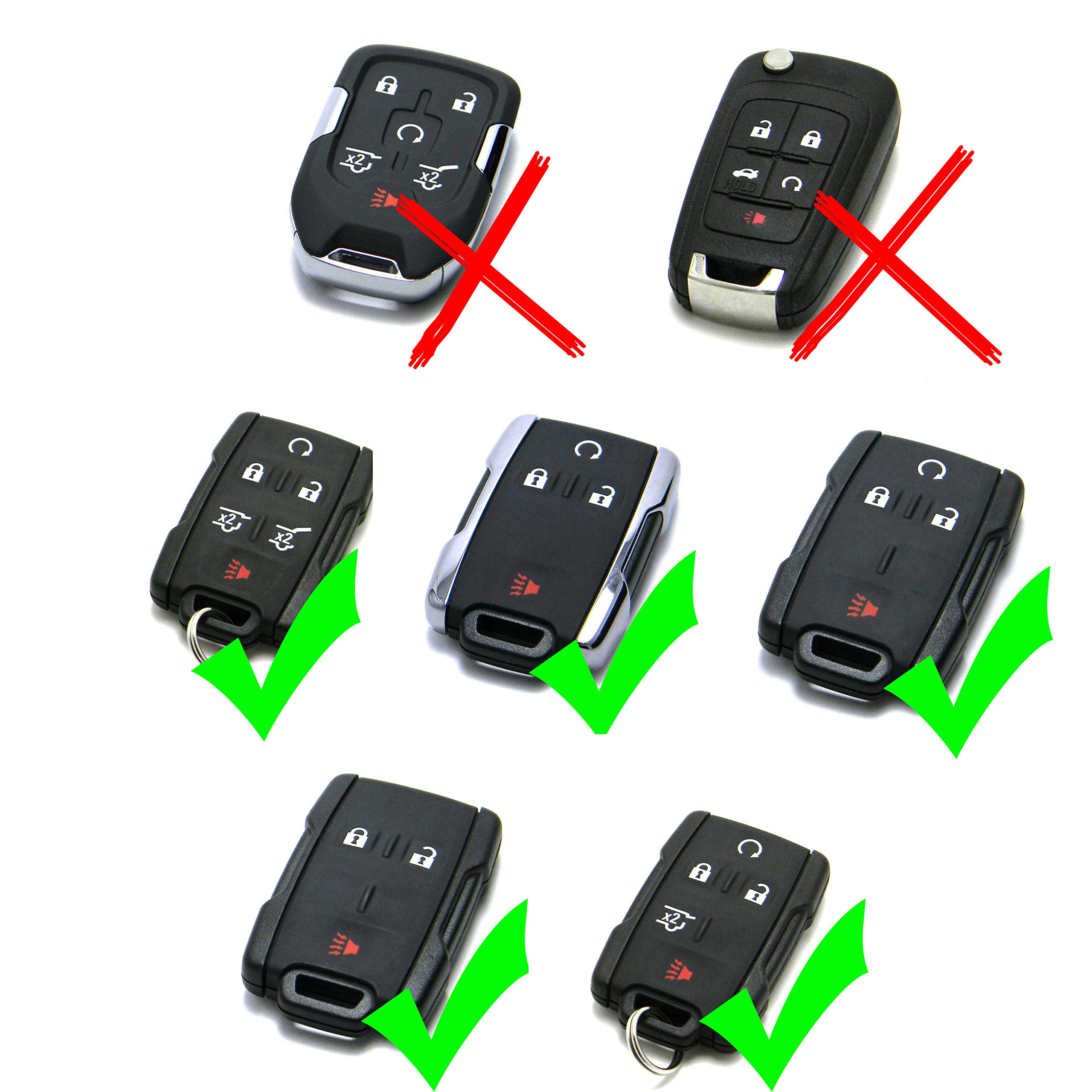 HHYE0129 - Silver Aluminium Alloy Remote Car Key Fob Case 2/3/4/5/6 Button Protector Cover Shell Holder Keychain for Chevrolet/GMC Vehicles