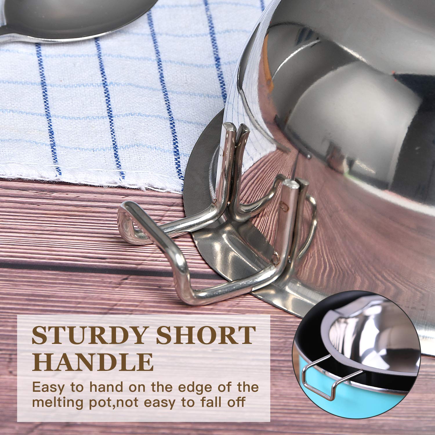Milkary 2 Pieces Stainless Steel Double Boiler Pot with 2 Metal Spoon, Chocolate Melting Pot for Melting Chocolate, Butter, Cheese, Candle and Wax Making Kit Double Spouts 400ml/14oz