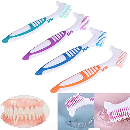 Mckkor Premium Hygiene Denture Brush Toothbrush, Battery Powered, Adult Unisex, Multi-Layered Bristles & Ergonomic Rubber Handle, 8 Pack
