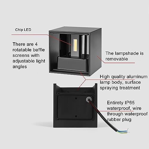 Mille Lucciole 4 Pack Outdoor Wall Lights Exterior/Interior LED Wall Sconces IP65 Waterproof Square Aluminum Wall Lamps Outdoor Lighting Fixture Up and Down Lights Modern Black 12W 3000K Warm Lights