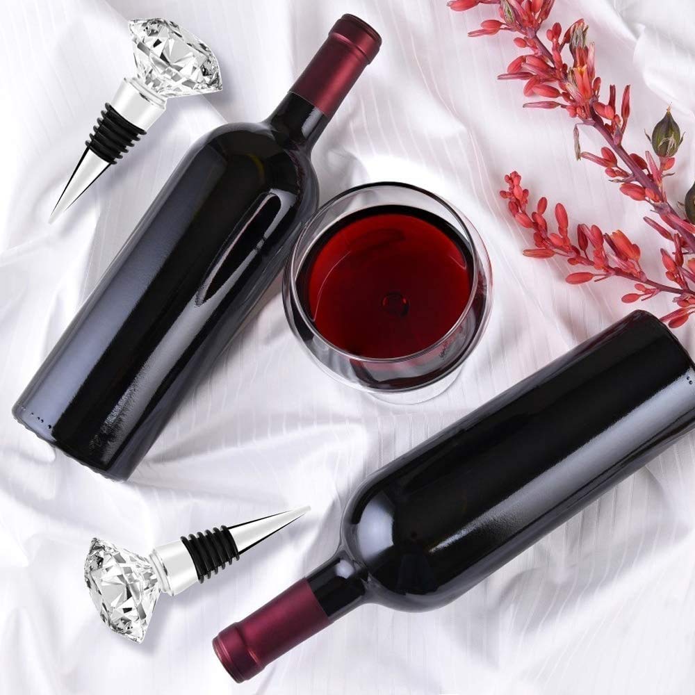 Miuion Decorative Crystal Wine and Beverage Bottle Stopper for Wine,Made of Zinc Alloy and Glass,Reusable Plug with Gift Box,Multi-Option (2 Pcs Crystal)