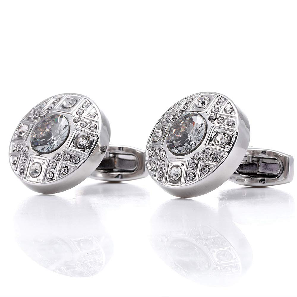 Men's Shirt Cufflinks Metallic Silver Cufflinks Flash Diamond Round French Shirt Sleeve Studs Cufflinks