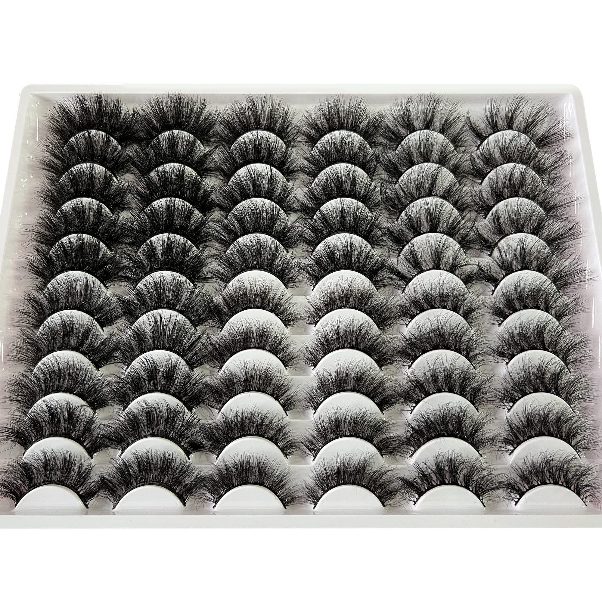 Newcally Fluffy Wispy False Eyelashes 20MM Dramatic Thick 5D Volume Fake Eye Lashes 6 Styles Long Cat Eye Curly Strip Faux Mink Eyelashes 30 Pairs Lashes Multipack Bulk