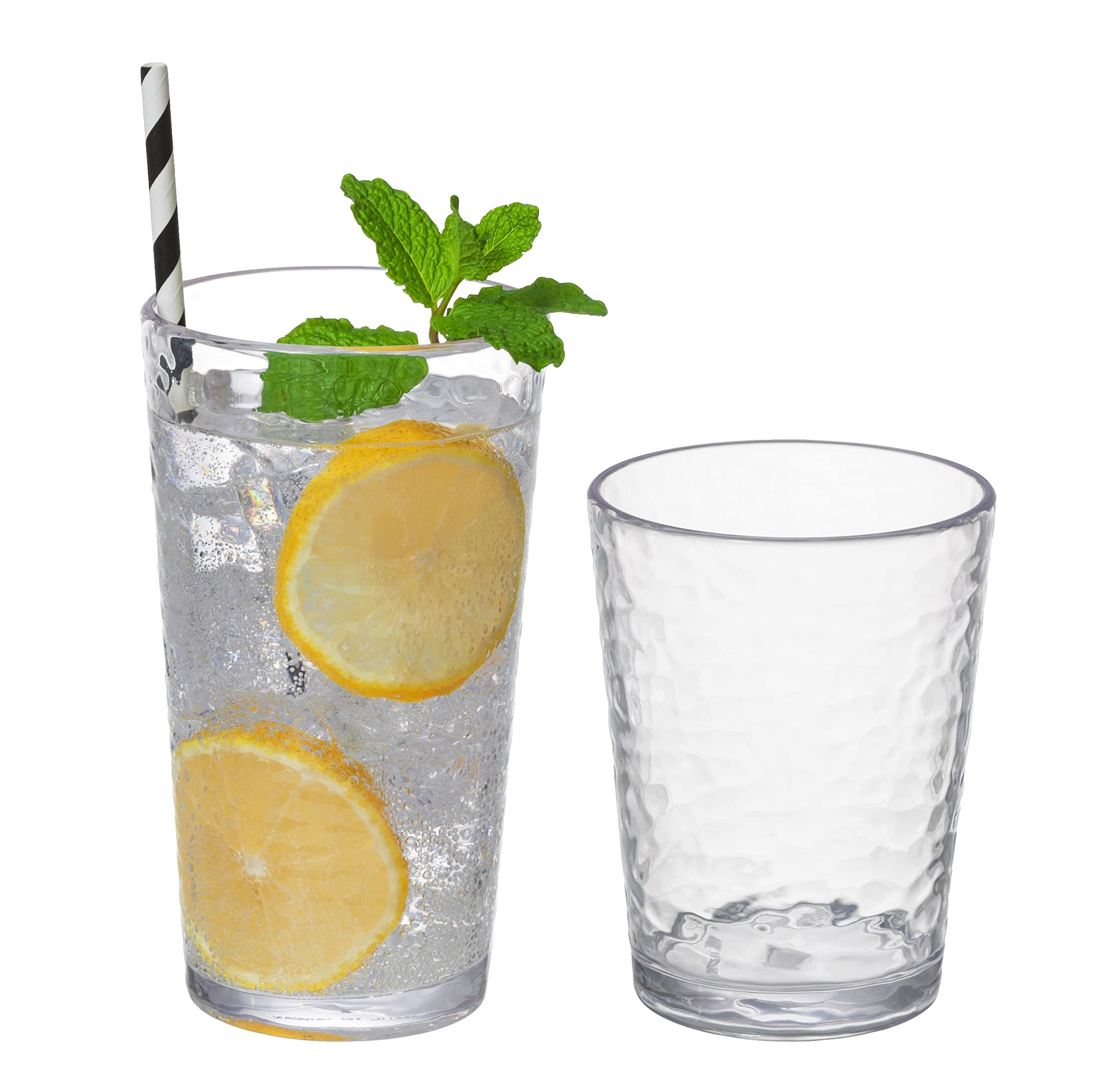 KLIFA- NICE- 14.7 & 20 ounce, Set of 8, Acrylic Tumbler & Highball Drinking Glasses, BPA-Free, Stackable Plastic Drinkware, Dishwasher Safe Cups, Clear
