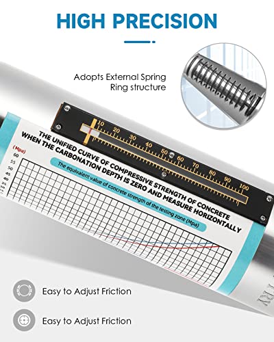 NEWTRY Concrete Rebound Hammer, Tester Portable Resiliometer Test, 10-60Mpa 1450-8702psi with User’s Guide in English Text & Video