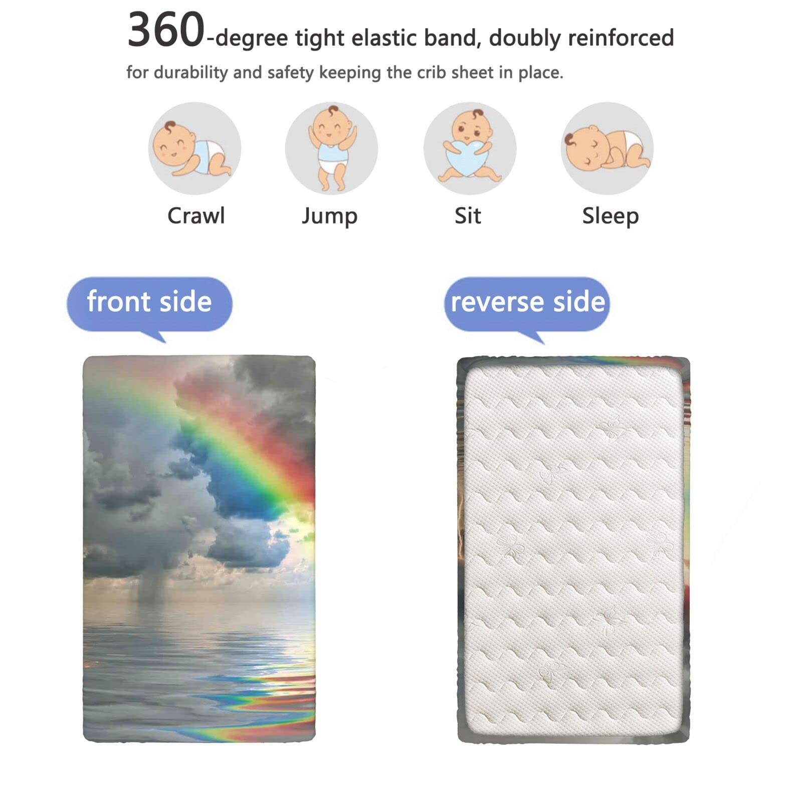 Rainbow Themed Fitted Crib Sheet,Standard Crib Mattress Fitted Sheet Toddler Bed Mattress Sheets-Baby Sheet for Boys Girls,28β x52β,Pale Grey Multicolor