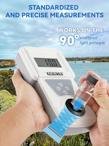 NEWTRY Turbidity Meter, Portable Digital Water Turbidimeter, ISO7027 Compliant, Accuracy 0.1, 0-200NTU, LCD with Backlight, for Lab Water Treatment Plant Wine Industry