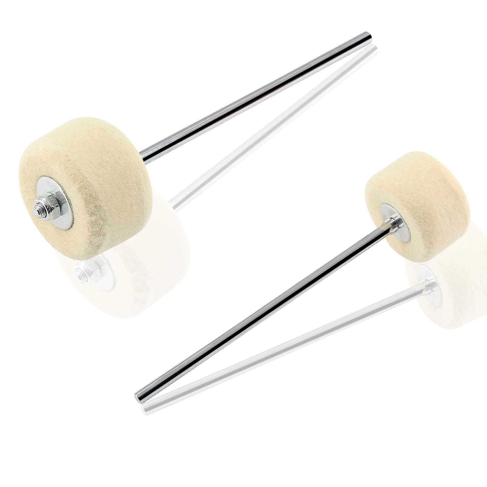 Lanzeuta Bass Drum Beater White Felt Kick Drum Beater with Stainless Steel Shaft Percussion Instrument Accessory Part - 2 Pcs