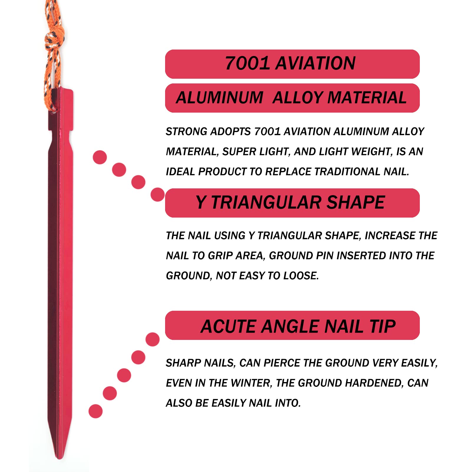 LIDA ORO Tent Stakes Heavy Duty,Ultralight Metal Aluminum Tent Pegs with Reflective Pull Ropes for Camping,Rain Tarps,Hiking,Backpacking(Red,6pcs)