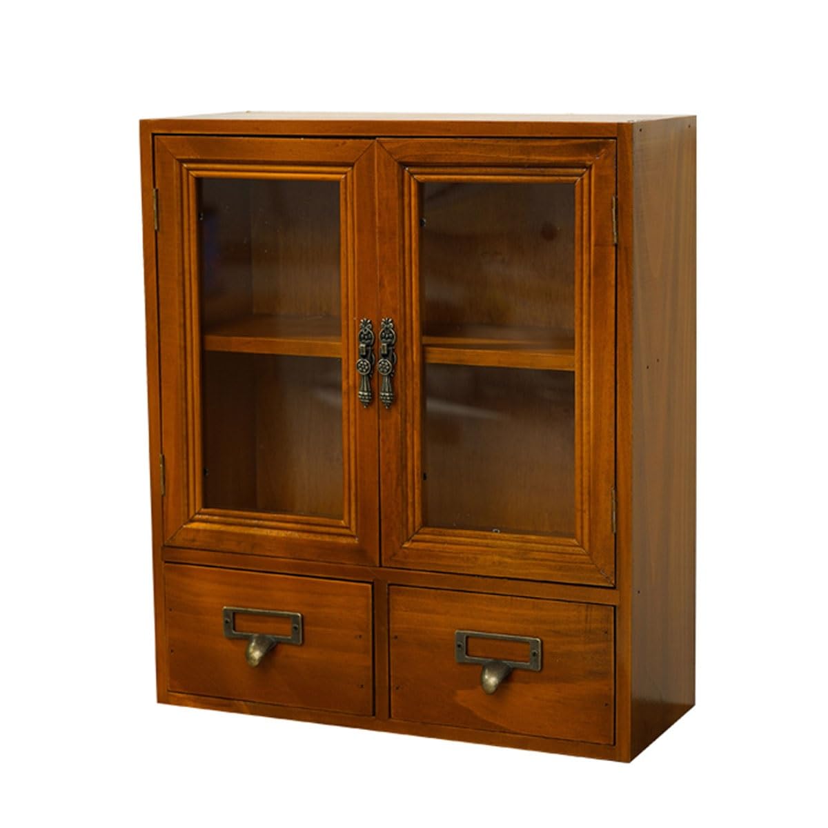 QHYFFS Solid Wood Counter Top Cabinet,Medicine Cabinet,Display Case with Glass Door,Kitchen Cabinets with Drawers,Desktop Cosmetic Storage Box Spice Cabinet,Apothecary Cabinet(Natural)