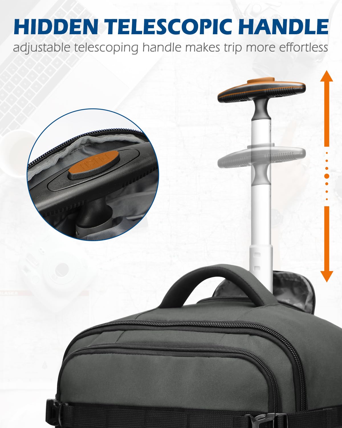Hynes Eagle 42L Rolling Backpack Wheeled Backpack Flight Approved Travel Backpack Carry on Luggage Grey with 3PCS Packing Cubes Set Red Violet