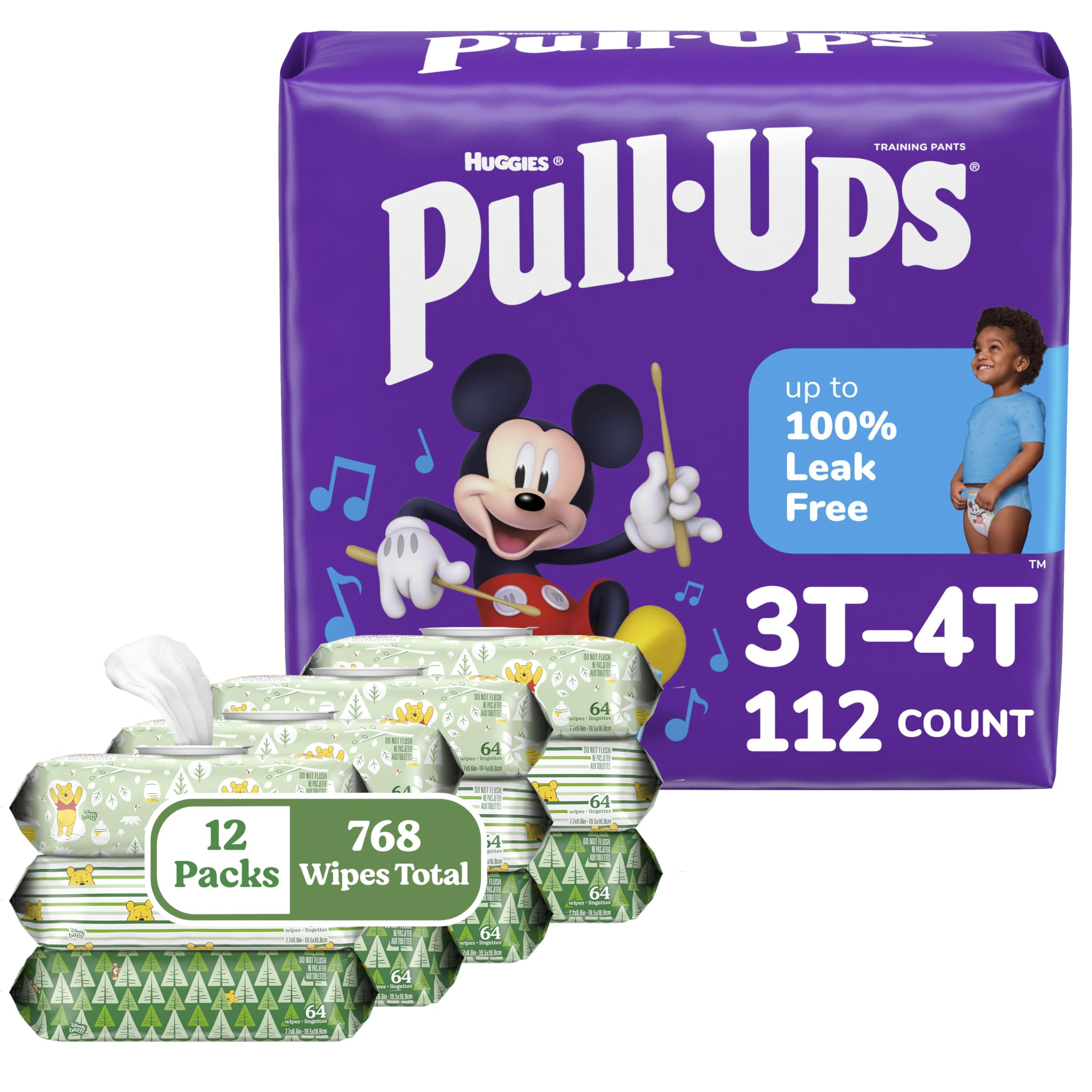 Pull-Ups Boys Training Pants & Wipes Bundle: Pull-Ups Training Pants for Boys Size 3T-4T, 112ct & Huggies Natural Care Sensitive Wipes, Unscented, 12 Packs (768 Wipes Total) (Packaging May Vary)