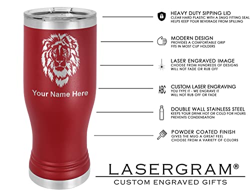 LaserGram 14oz Vacuum Insulated Pilsner Mug, Pulmonology, Personalized Engraving Included (Maroon)