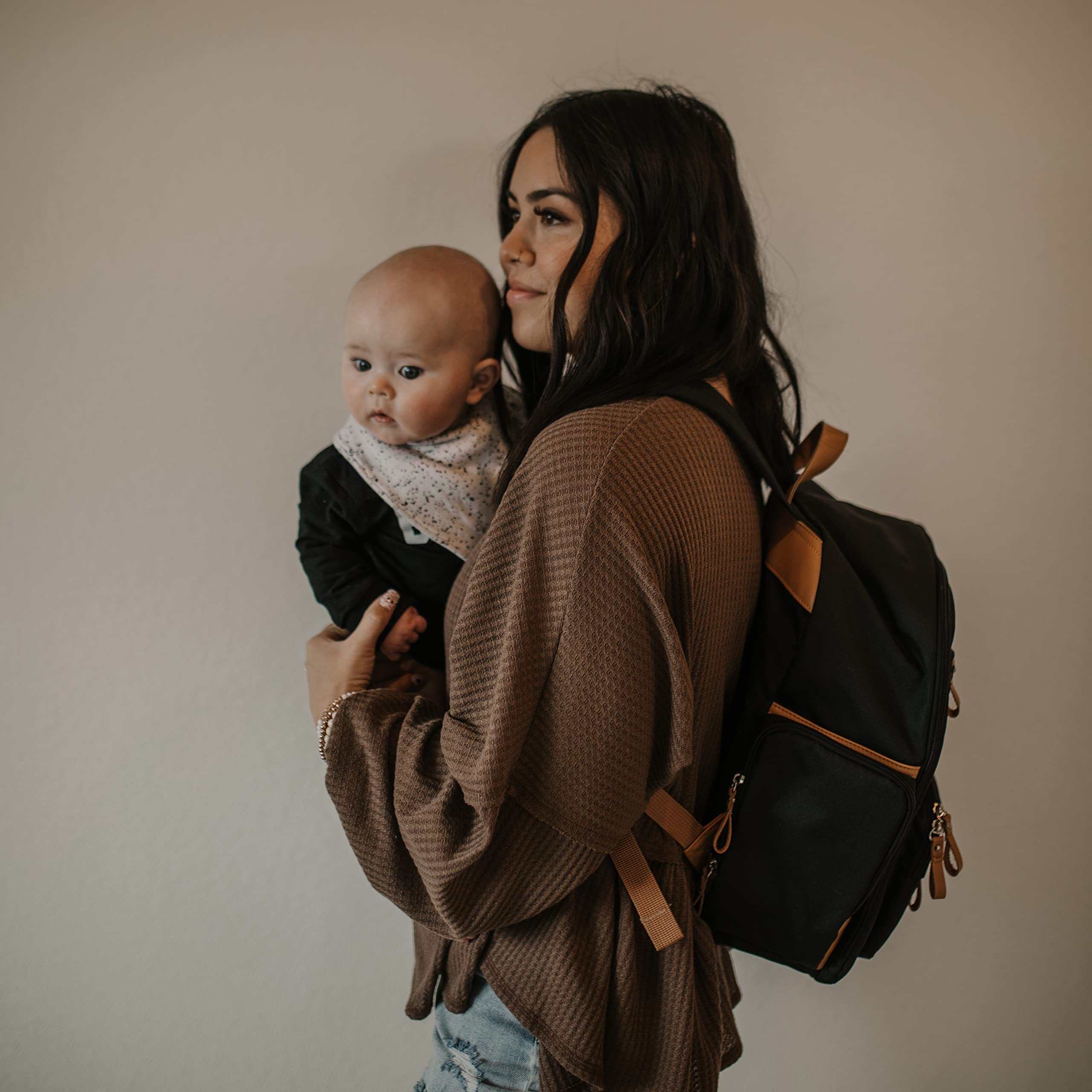 Parker Baby Diaper Backpack - Full Zip Diaper Bag with Insulated Pockets - Black