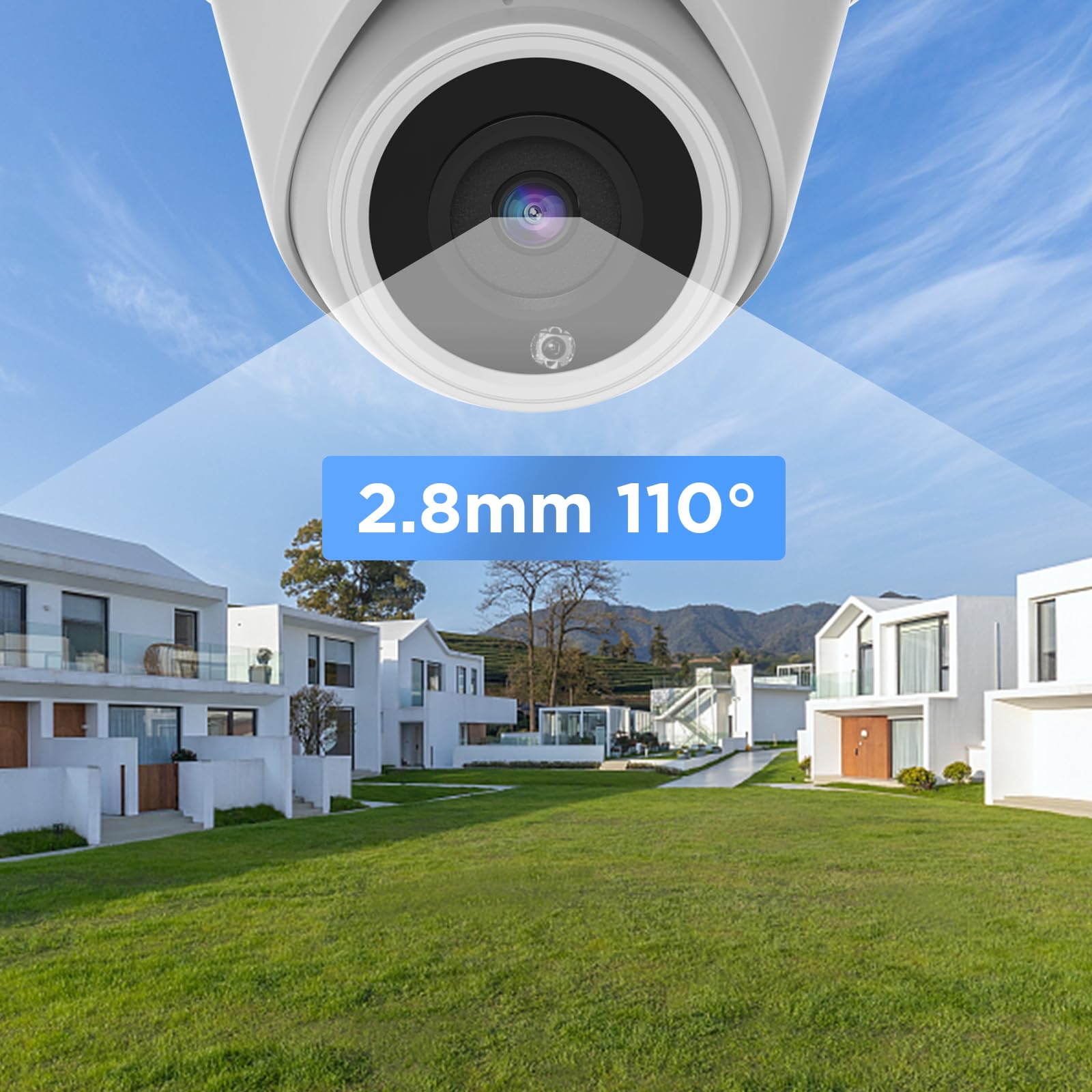 PANOOB PoE Camera Outdoor/Indoor, Home UltraHD 4MP Wired Dome Surveillance Security IP Camera, 2.8mm Lens 110°Wide Angle, Built-in Microphone, IP67 Weatherproof, 100Ft IR Night Vision, PD93A-4M