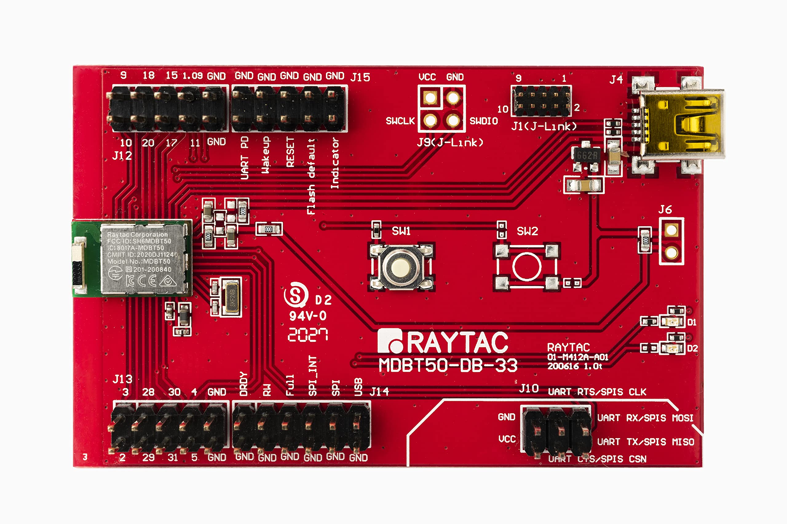 MDBT50-DB Nordic nRF52833 Module Demo Board Dev Kit 18 GPIO Bluetooth Module BT5.2 FCC IC CE Telec KC SRRC (Chip Antenna)