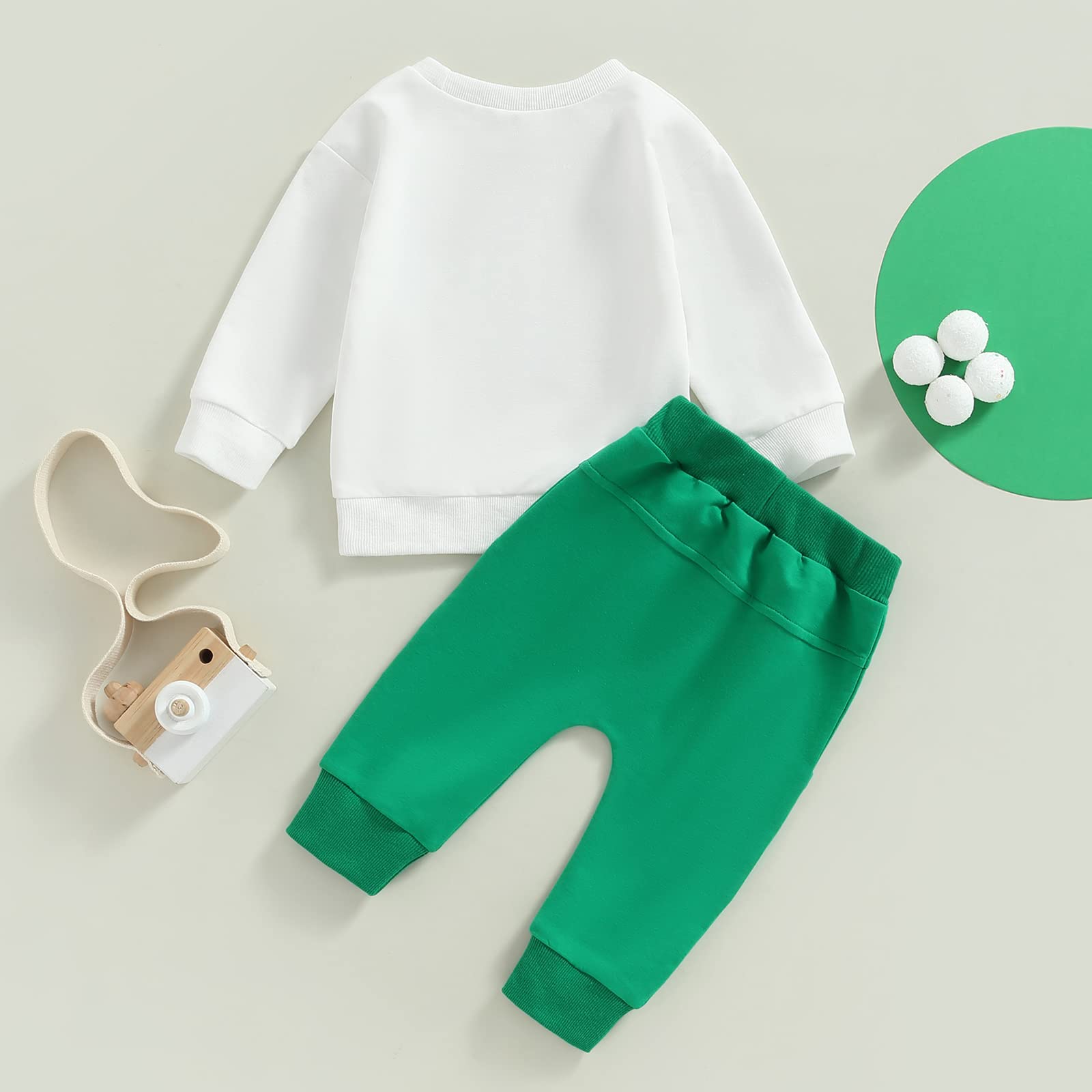 My First St. Patrick's Day Newborn Baby Boys Clothes Sets Long Sleeve Sweatshirts Tops+Green Drawstring Pants (White, 6-12 Months)