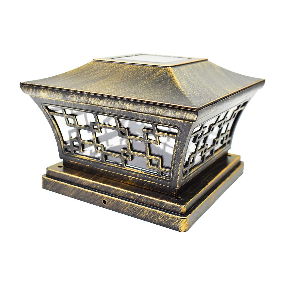 iGlow 8 Pack Japanese Style Vintage Bronze 6 x 6 Solar Post Light SMD LED Deck Cap Square Fence Outdoor Garden Landscape PVC Vinyl Wood