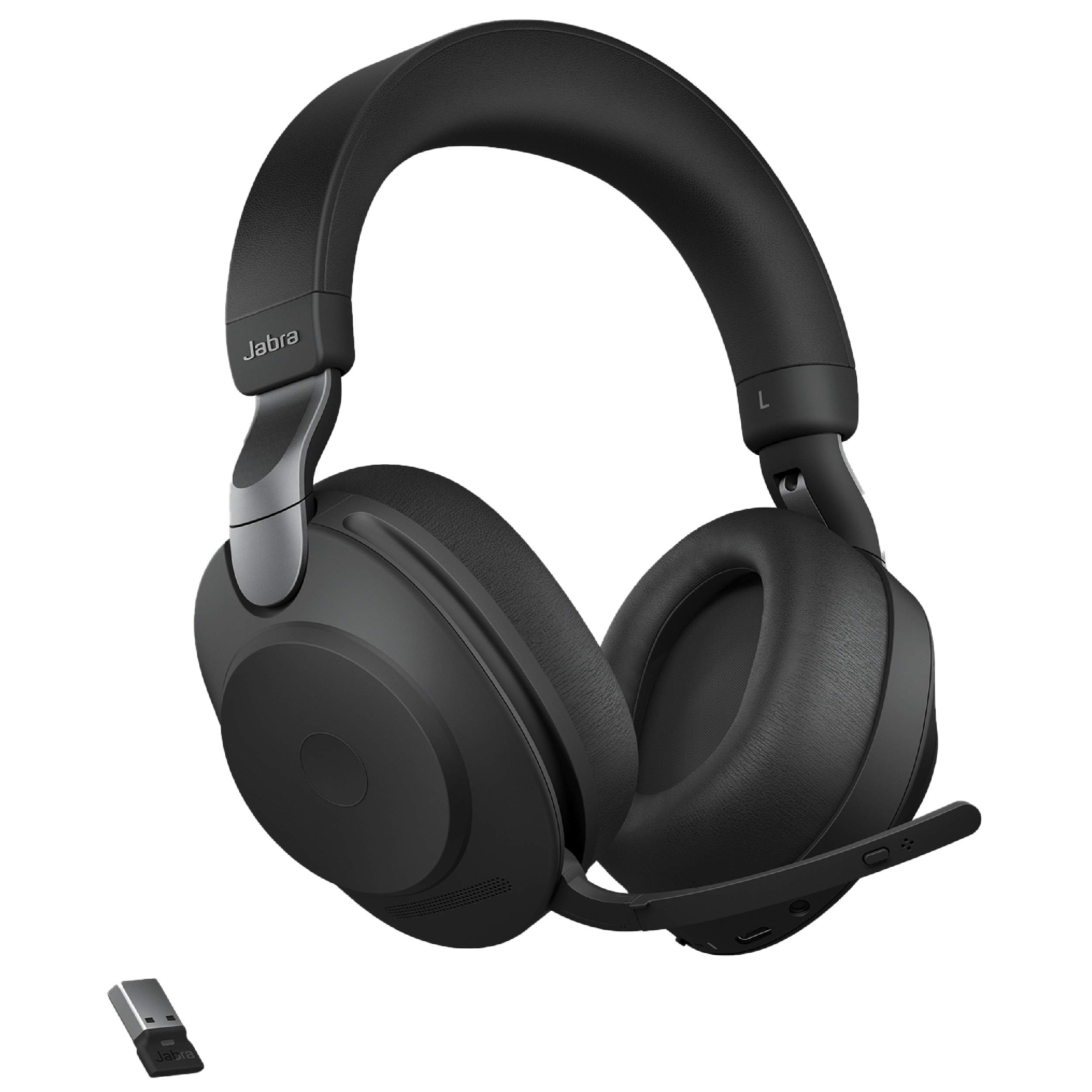 Jabra Evolve2 85 UC Wireless Headphones with Link380a, Stereo, Black – Wireless Bluetooth Headset for Calls and Music, 37 Hours of Battery Life, Advanced Noise Cancelling Headphones