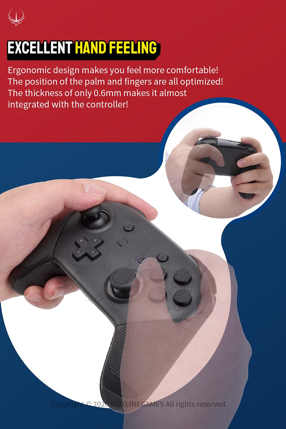 HOTLINEGAMES 2.0 Plus Controller Grip Compatible with Switch Pro Controller Grips Tape, Anti-Slip, Sweat-Absorbent, Easy to Apply (Handle Grips+Buttons+Triggers (20PCS))