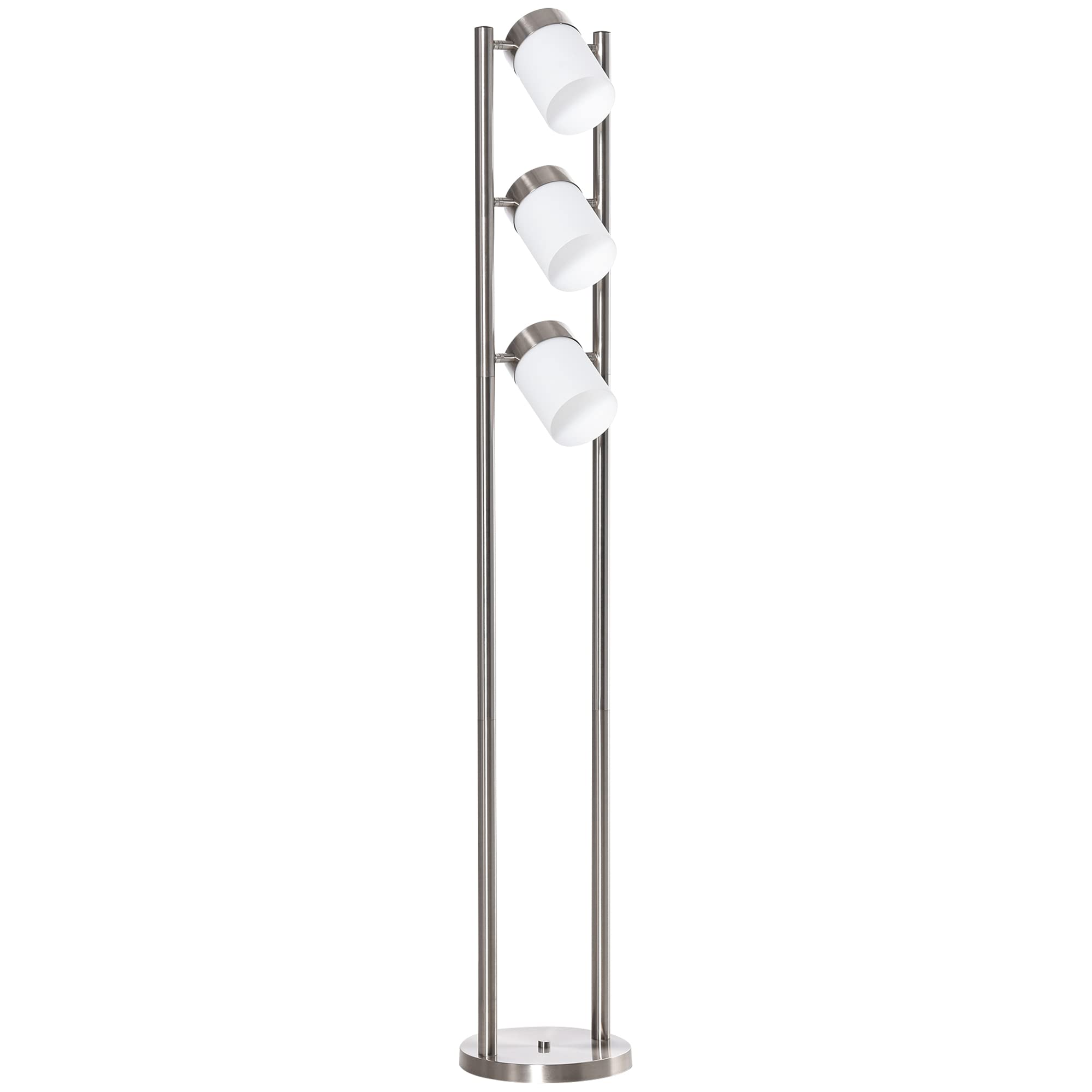 HOMCOM Floor Lamp, Modern Standing Light with 3 Rotating Lights for Living Room, Bedroom, Office, Silver