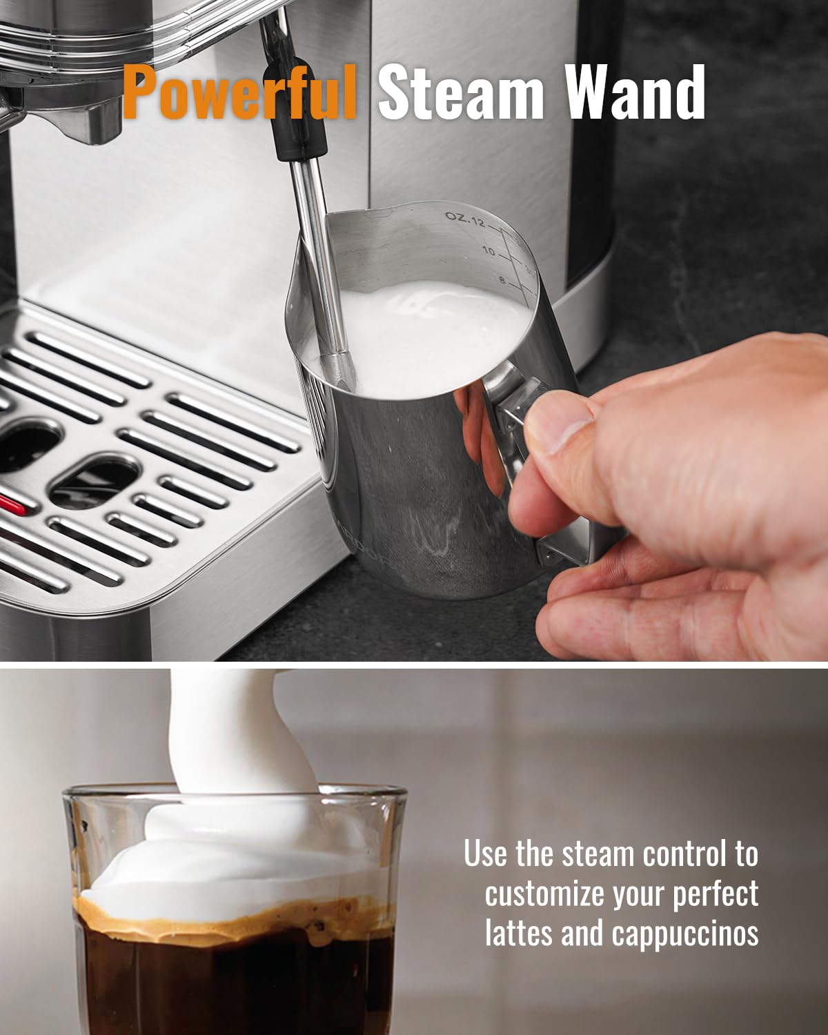 SHARDOR Espresso Machine 20 Bar, Professional Espresso Maker with Milk Frother Steam Wand and Touchscreen, Compact Stainless Steel Coffee Machine with Adjustable Temperature,for Cappuccino, Latte