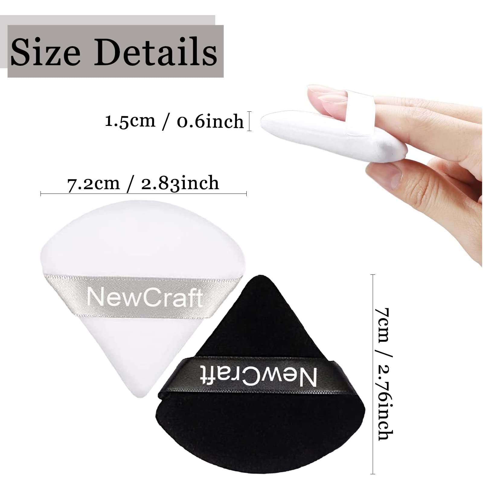 NewCraft 6 Pieces Powder Puffs Set for Face Makeup, Triangle Puff Soft Velour Loose Powder Mineral with Delicate Ribbon, Cosmetic Setting Puff Cute Beauty Make Up Tool