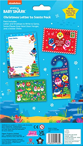 Paper Projects 01.70.40.005 Baby Shark Letter to Santa Pack | Also Includes Door Hanger, Stickers, and Envelope | Perfect for Christmas, Multicoloured, 26cm x15cm