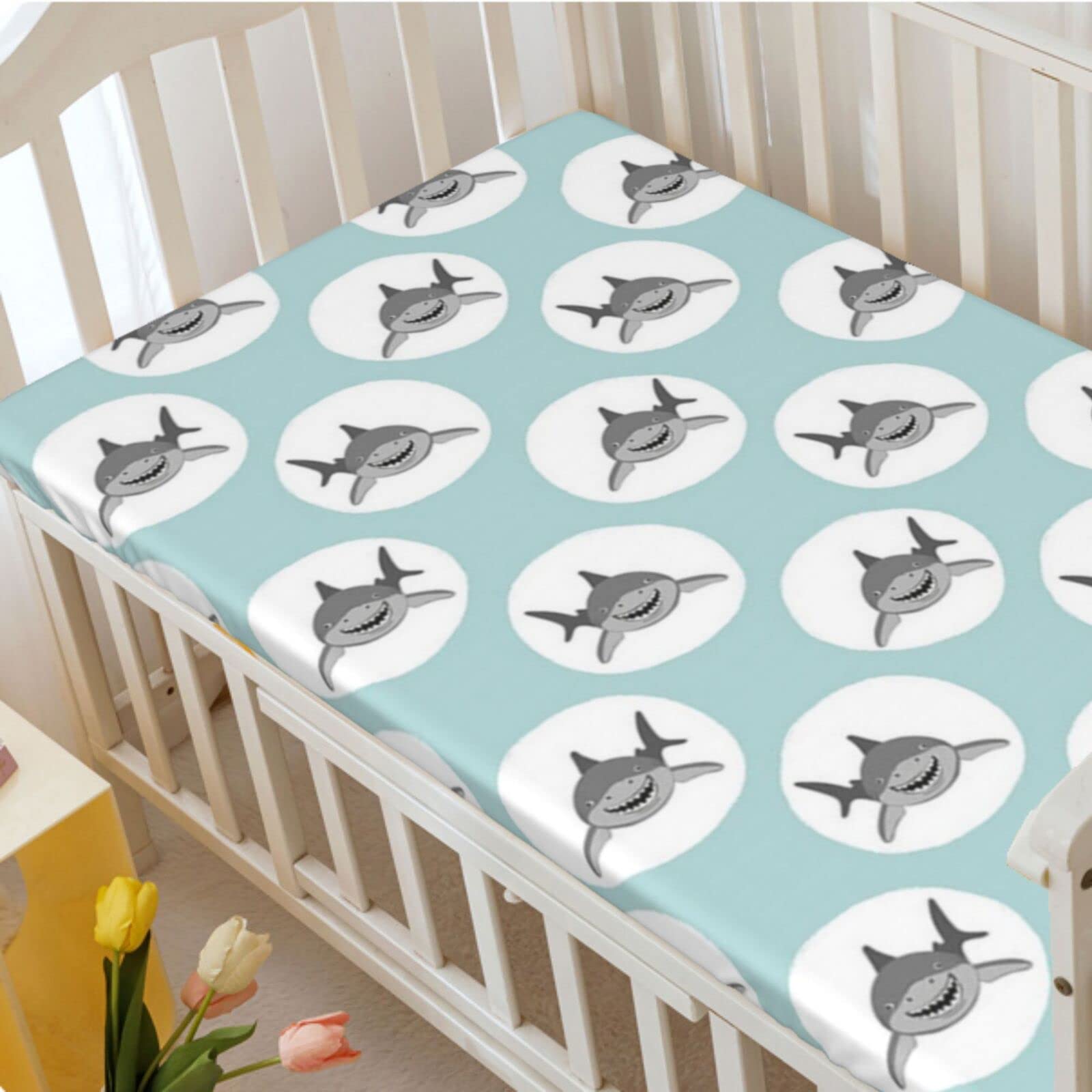 Shark Themed Fitted Crib Sheet,Standard Crib Mattress Fitted Sheet Toddler Bed Mattress Sheets-Crib Mattress Sheet or Toddler Bed Sheet,28β x52β,Pale Cadet Blue Dimgray